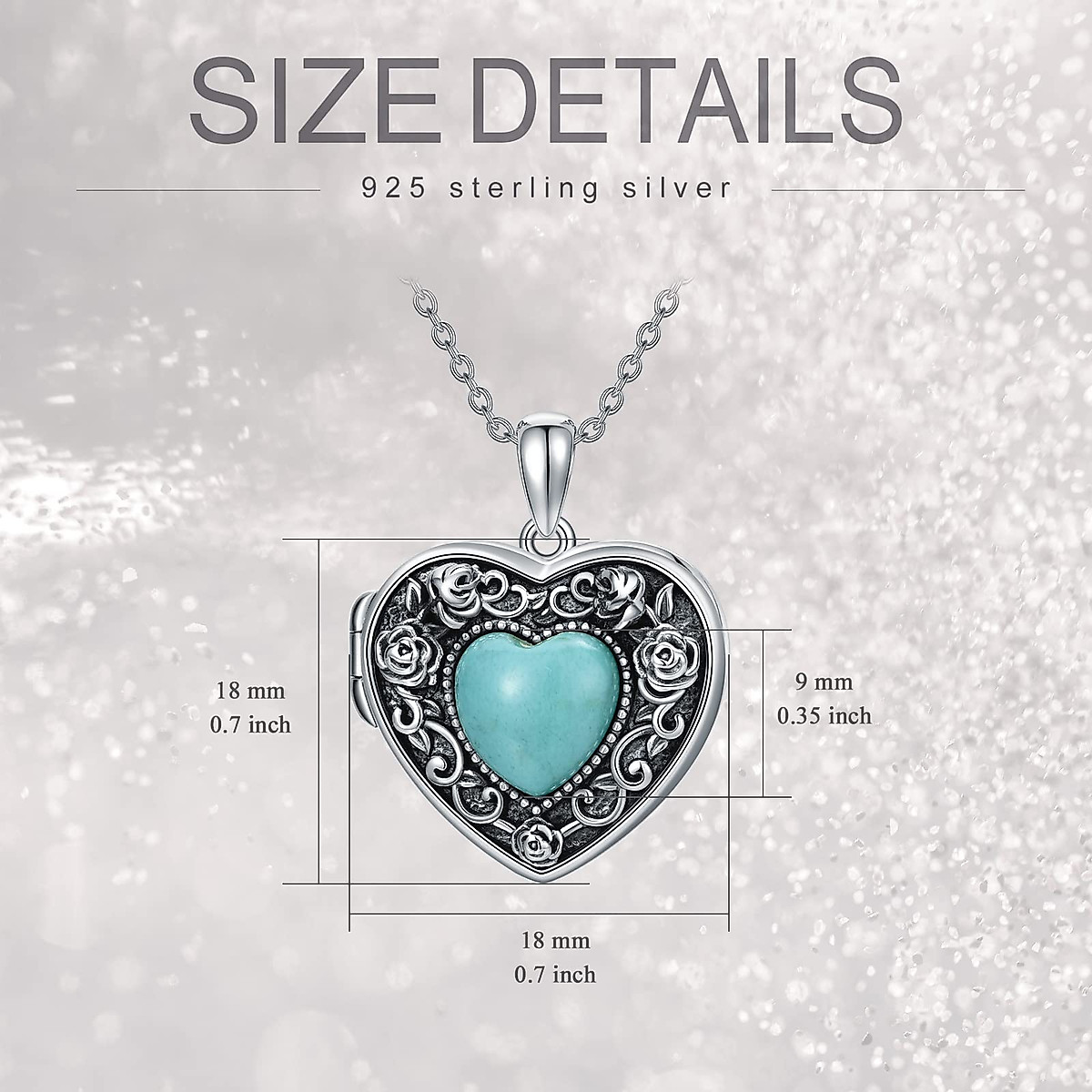 BETHZA Turquoise Heart Locket Necklace That Holds 2 Pictures Sterling Silver Custom Photo Locket Pendant Turquoise Gemstone Jewelry Gifts for Women Grandma(Only Locket Necklace)
