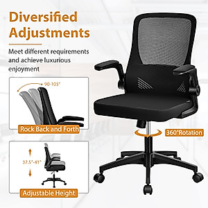 COSTWAY Ergonomic Office Chair with Foldable Backrest, Mid Back Mesh Office Chair w/Flip up Armrest, Swivel Rolling Executive Task Chair w/Lumbar Support, Ideal for Office, Meeting Room