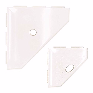 Questech Décor 8 Inch Corner Shower Shelf and 5 Inch Shower Caddy Foot Rest, Geo Lugged Back for New Construction, Wall Mounted Bathroom Shower Organizer, White Polished