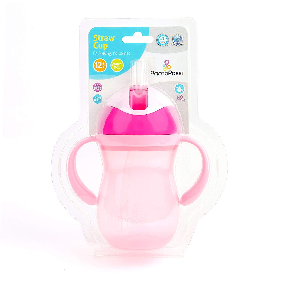 Primo Passi Straw Cup for Kids | Baby Cup with Straw for Baby and Toddler with Double Handle| BPA Free, No Spill Safe Learner Bottle, 9oz/12 Months+ (Pink)