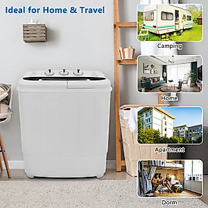 ROVSUN 15LBS Portable Washing Machine, Electric Twin Tub Washer with Washer(9lbs) & Spiner(6lbs) & Pump Draining, Great for Home RV Camping Dorm College Apartment (white & black)