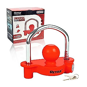 RETRUE Universal Coupler Lock Trailer Locks Ball Hitch Trailer Hitch Lock Adjustable Security Heavy-Duty Steel Fits 1-7/8 Inch, 2 Inch, 2-5/16 Inch Couplers Red
