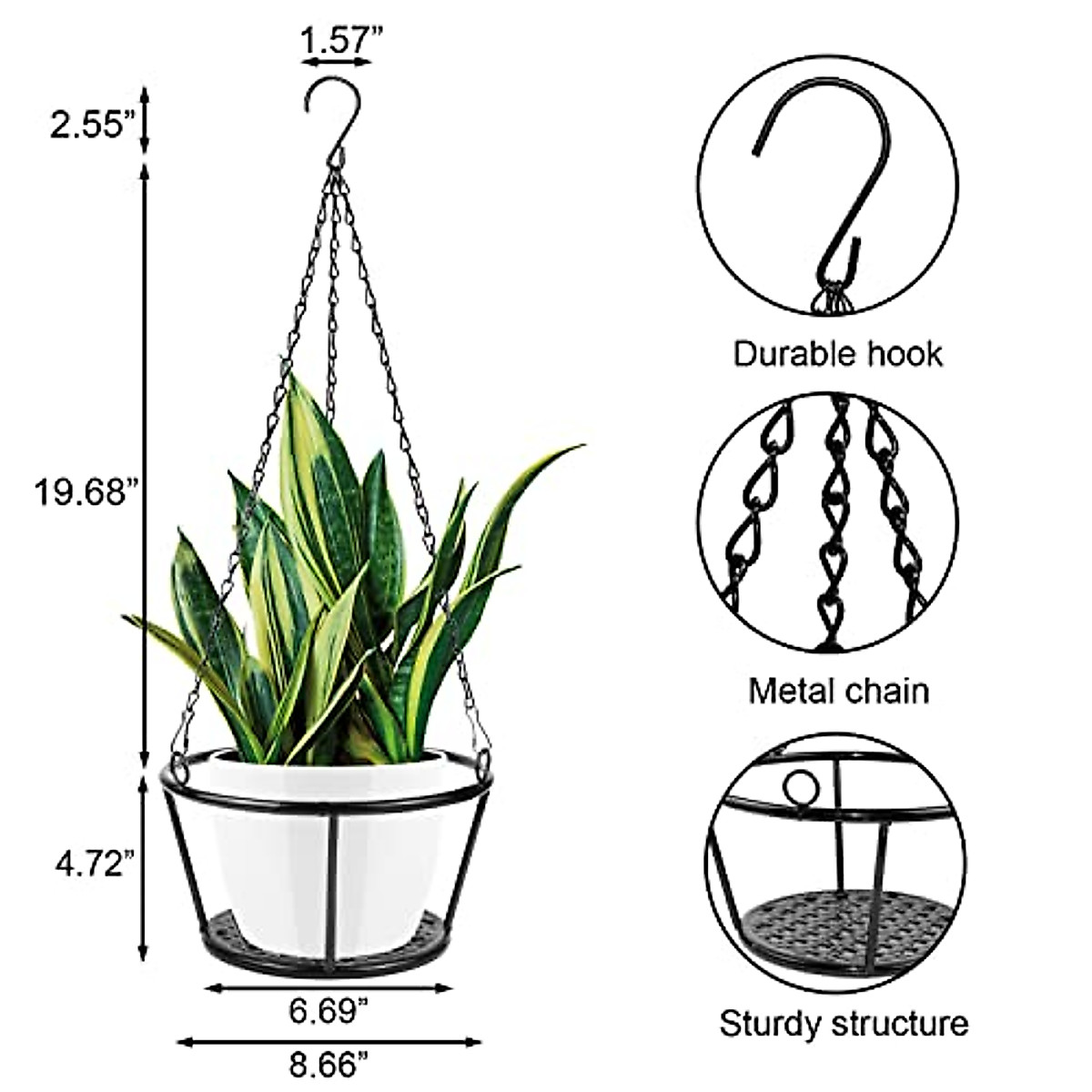 ARTORA 2 Pack Metal Plant Hanger, Modern Plant Hanging Basket Decorative Black Plant Pot Holder Flower Planter Hanging Chain for Balcony Porch Indoor Outdoor Home Decor (Black 2PCS)