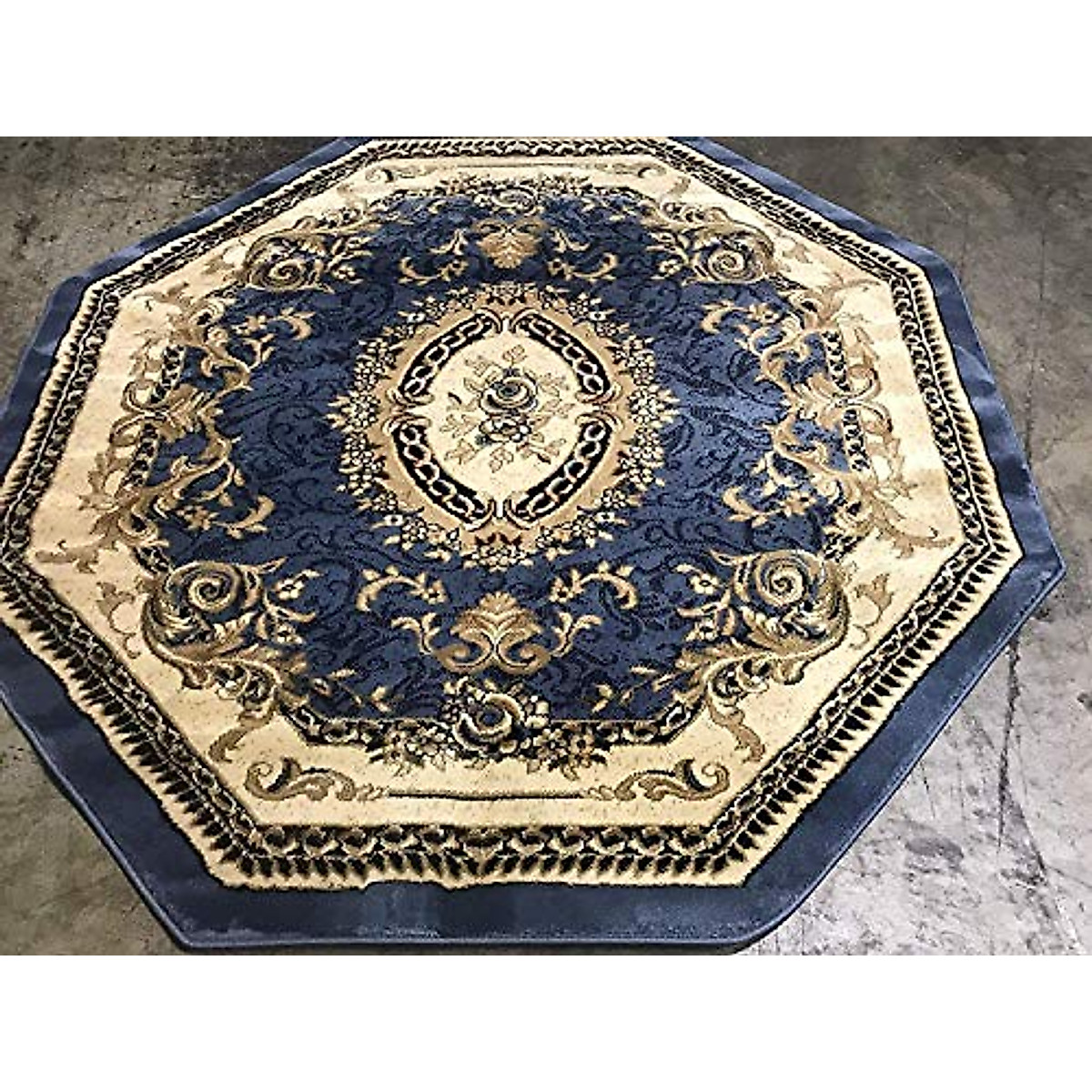 Traditional Octagon Oriental Floral Aubusson Area Rug Persian Light Blue Burgundy Beige Design 602 (4 Feet X 4 Feet)