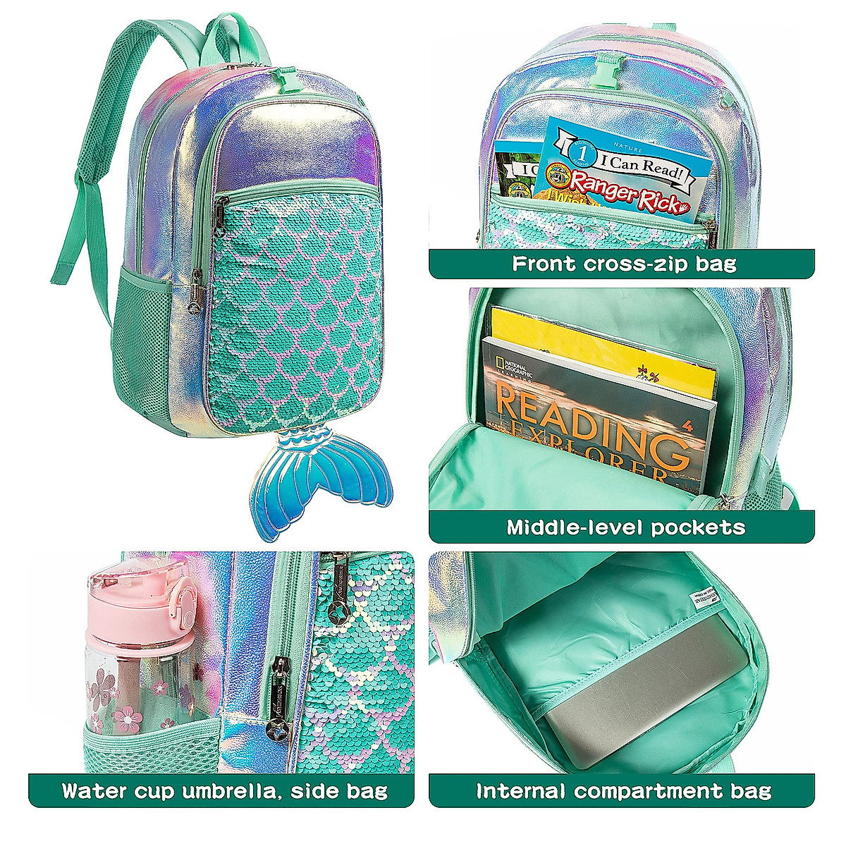 Jasminestar School Backpacks 17 inch with Lunch Bag and Pencil Case for Boys and Girls, Lightweight Bookbags for Elementary