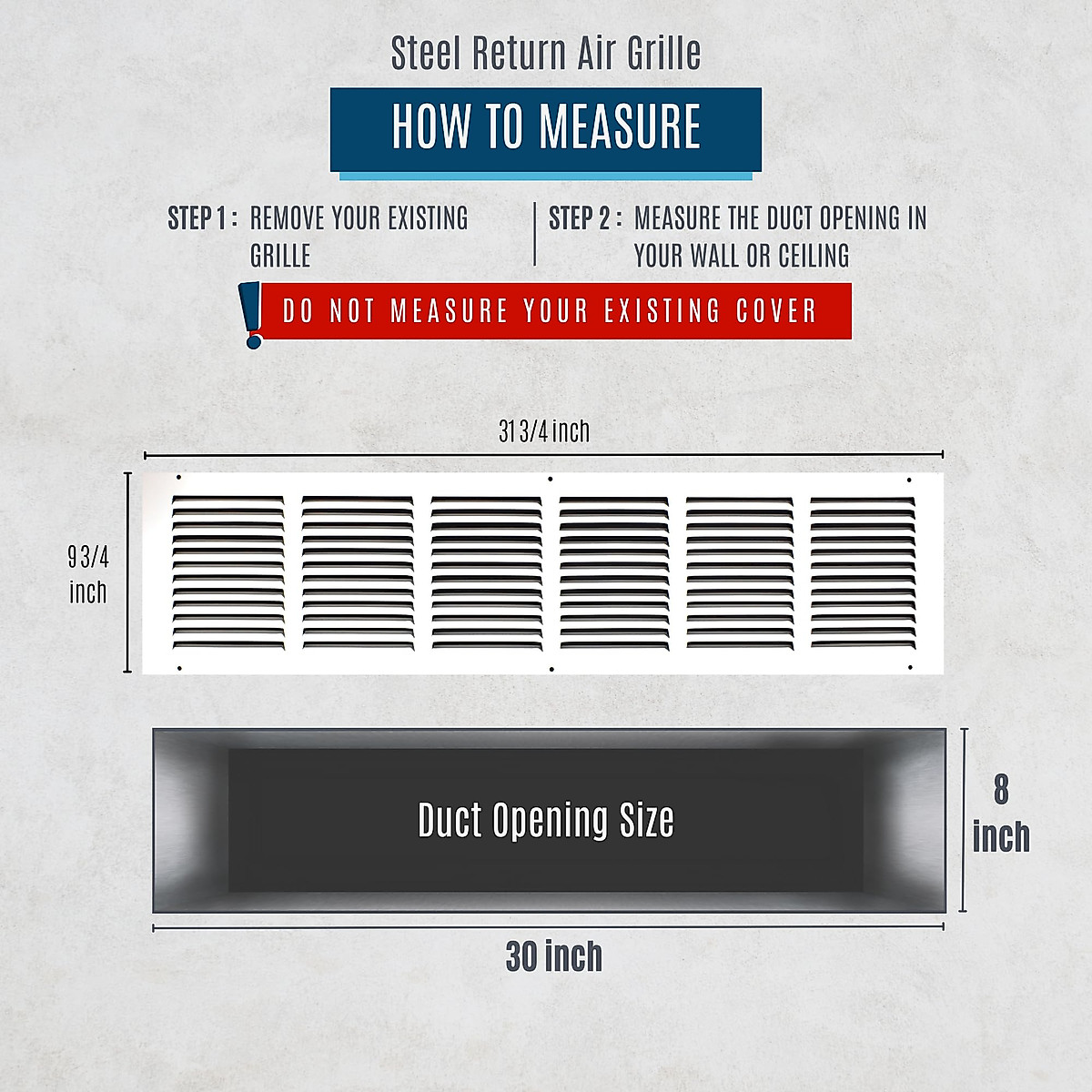 Fits 30x8 Duct Opening | Steel Return Air Grille by Handua | Vent Cover Grill for Sidewall and Ceiling | White | HVAC Cold Air Intake Grille | Outer Dimensions: 31.75"W X 9.75"H