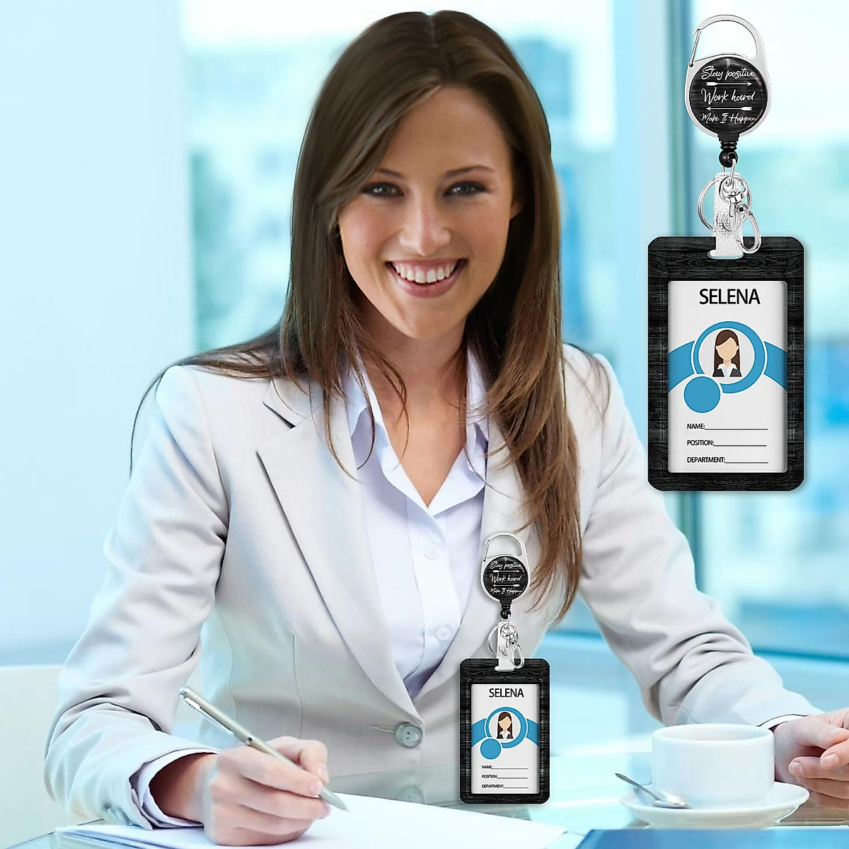 Black Stay Positive Badge Holder with Retractable Reel, Id Badge Holder Heavy Duty Retractable Clip, Vertical Work Card Name Tag Id Holder Badge Cover for Nurse Teacher Office Women Student Gifts