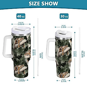 Emelivor Ink Green Watercolor 30 oz Tumbler with Lid and Straw Insulated Tumblers with Handle Travel Coffee Mug Cup Large Water Bottles Cup for Hot and Iced Cold Drinks