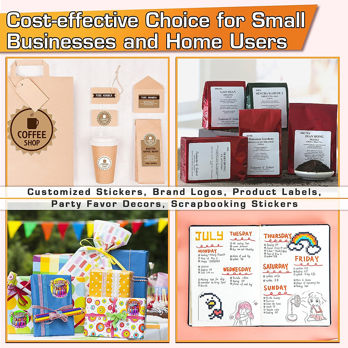 Koala Printable Glossy Sticker Label Paper 120 Sheets 8.5x11 Inches Full Sheet for Inkjet Printer