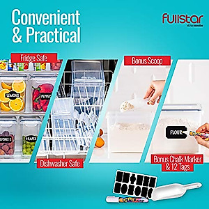 fullstar Food Storage Bins with Lids, Airtight food storage containers for Kitchen & Pantry organization. Includes Marker, Pen & Scoop (6 Pack)