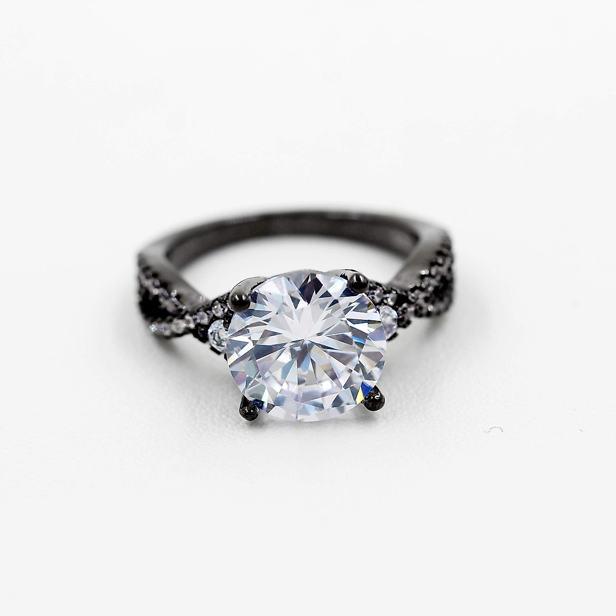 T Brand Black Infinity Rings for Women Best Friends, Big Cubic Zirconia Solitaire Accented Anniversary Rings for Her (Size 8)