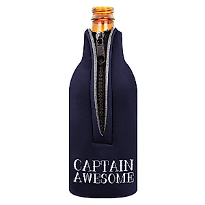 Funny Beer Bottle Coolie Captain Awesome Sailing Gag Gift 2 Pack Bottle Drink Coolers Coolies Navy