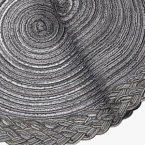 SHACOS Round Placemats Set of 6 Woven Round Table Mats 15 inch Braided Border Washable Cotton Polyester Circle Place Mats, Gray