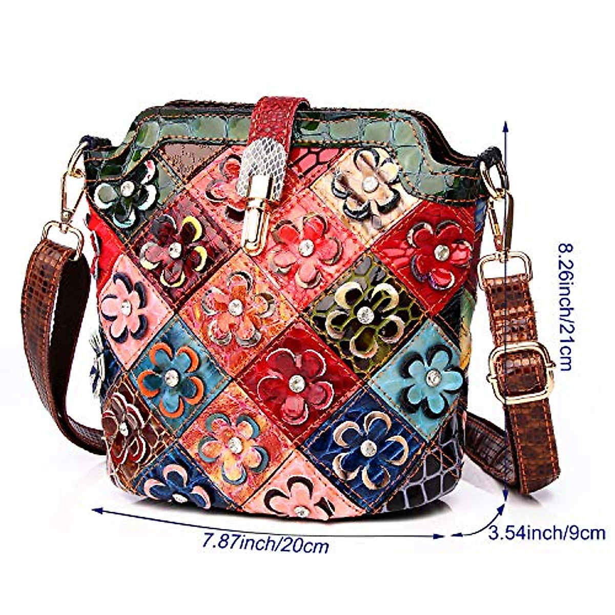 Segater® Women’s Multicolor Floral Small Crossbody Bag,Cowhide Genuine Leather Handbag Flower 3D Snake Pattern Shoulder Bag Ladies Travel Top-Handle Bag Patchwork Colorful Purses