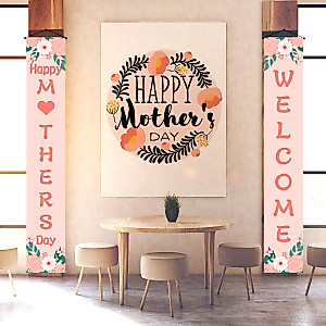 Happy Mother's Day Banner,Mothers Day Welcome Porch Sign,Mothers Day Decor Outdoor Indoor,Mothers Day Decoration and Supplies for Party