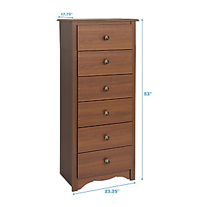 Prepac Sonoma Traditional 6-Drawer Tall Dresser for Bedroom, Functional Bedroom Dresser Chest of Drawers 17.65" D x 23.25" W x 53" H, Cherry, CDC-2354