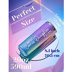 Onebttl Bonus Daughter Gifts, Gifts for Bonus Daughter on Birthday, Christmas or Thanksgiving, 20oz Stainless Steel Travel Mug with Lid and Straw - Best Bonus Daughter Ever Purple Blue