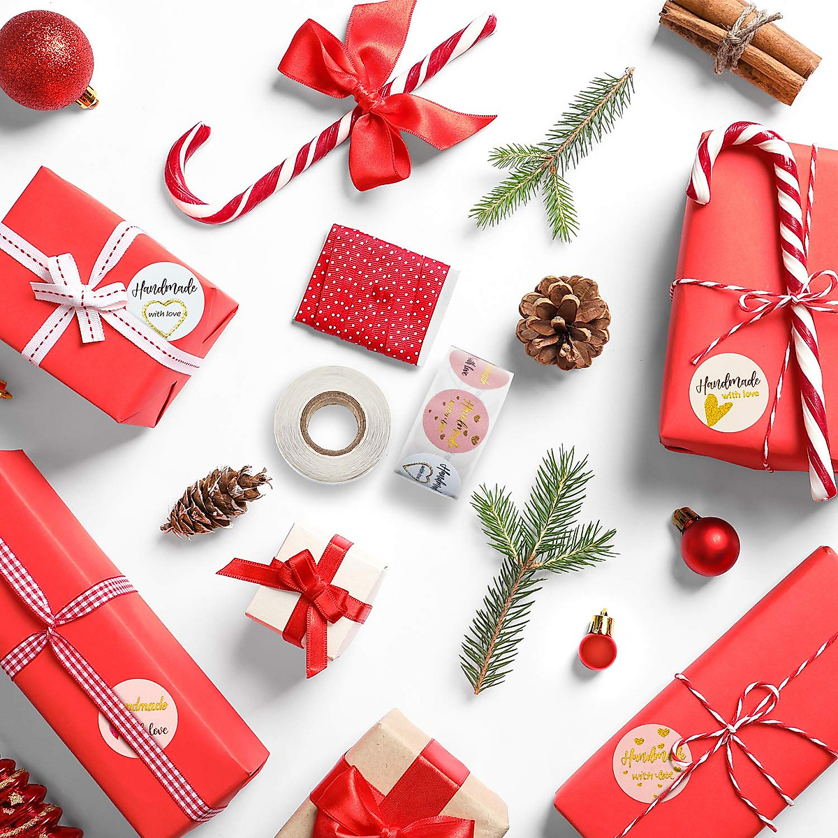 Outus 1000 Pieces Handmade with Love Stickers 1 Inch Foil Homemade Baking with Love Sticker for Baking Store, Wedding, Party and Small Business Present Labels