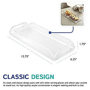 Huang Acrylic Clear Rectangle Serving Food Tray, Appetizer Tray for Parties, Holidays, Family Dinner, 6x15 inches