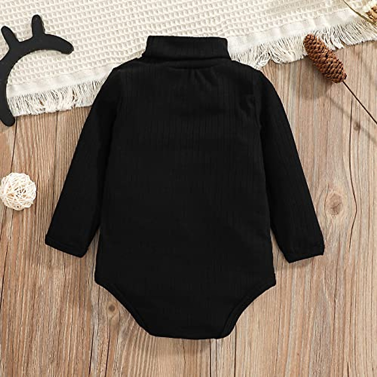 oneflow Newborn Infant Baby Boy Girl Fall Outfit Turtleneck Bodysuit Shirt Long Sleeve Romper Top Basic Solid Warm Clothes (12-18 Months,Black Turtleneck)