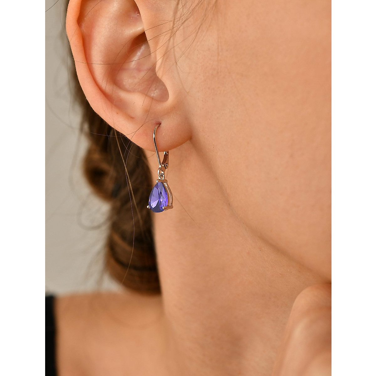 YL Dangle Drop Earrings Sterling Silver Solitaire Leverback Earring 7x10 MM Teardrop Created Amethyst Jewelry for Women