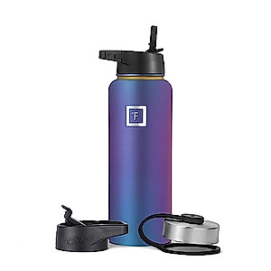 IRON °FLASK Sports Water Bottle - 40 Oz 3 Lids (Straw Lid), Leak Proof - Stainless Steel Gym & Sport Bottles for Men, Women & Kids - Double Walled, Insulated Thermos, Metal Canteen
