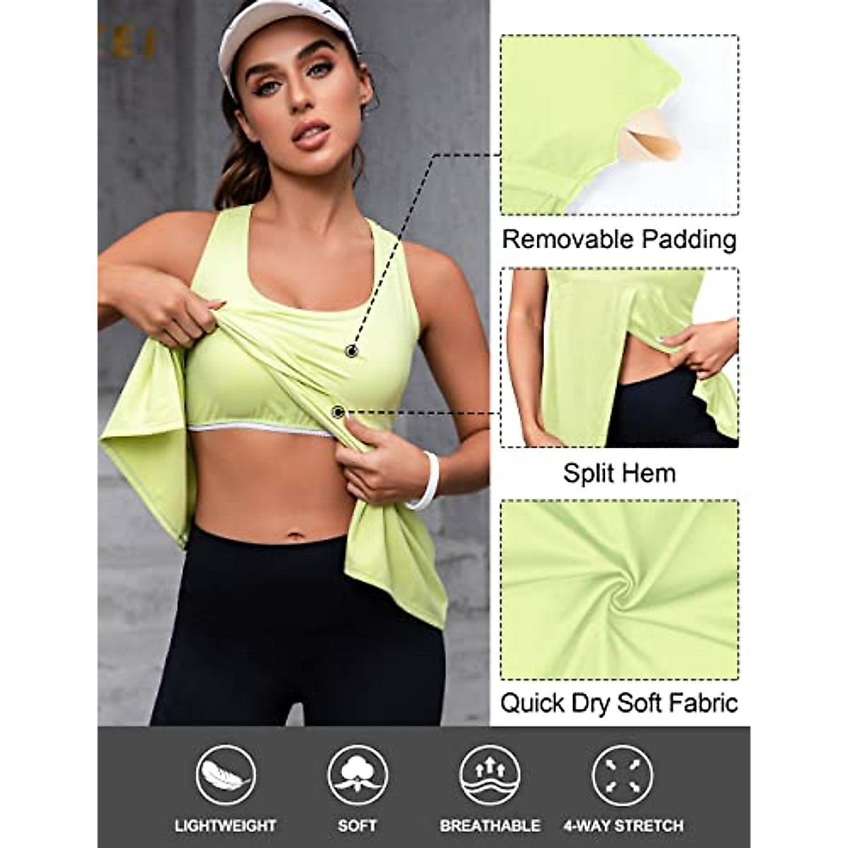 Blooming Jelly Workout Tank Tops for Women Racer Back Built in Bra Shirts Sleeveless Athletic Yoga Top (Medium, Yellow)