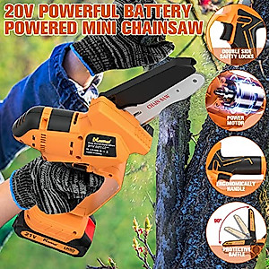 KittVegi Mini Chainsaw, 6 Inch Powerful Cordless Mini Saw with 2 Large Capacity Rechargeable Batteries & 2 Chains, Handheld Small Chainsaw for Tree Trimming Wood Cutting