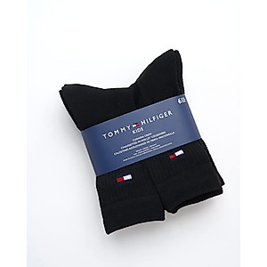 Tommy Hilfiger Unisex Kids' Athletic Socks - Cushioned Crew Socks (6 Pack), Size Medium, Black