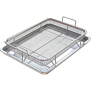 Air Fryer Basket for Oven,12.8x9.6 Inch Stainless Steel Crisper Tray and Pan, Deluxe Air Fry in Your Oven, 2-Piece Set, Baking Pan Perfect for the Grill