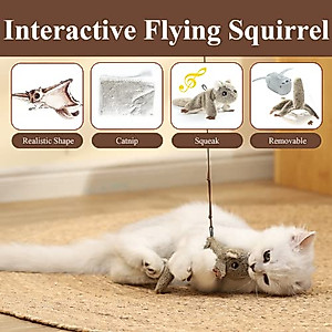 Vealind Hanging Cat Toys Interactive Flying Squirrel Mouse with Catnip, Automatic Toy Electric Toy with Flapping Wings for Indoor Kittens USB Rechargeable