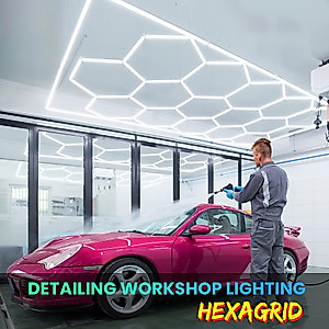 GOSLARLIT Led Garage Hexagon Light,15 Hexagon Garage Ceiling Led Lights for Gym/Workshop with Rectangle Frame, IP54 2 Year Warranty AC 100-240V(15.88 fts