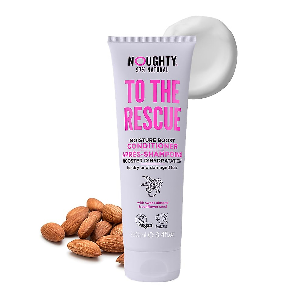 Noughty 97% Natural To The Rescue Moisture Boost Conditioner, to Gently Cleanse and Replenish Lost Moisture with Sweet Almond and Sunflower Seed, Sulphate Free Vegan Haircare 250ml