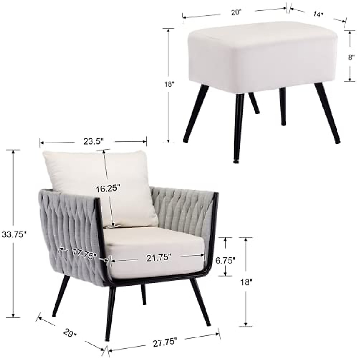 Ya-Home Modern Accent Chair with Ottoman, Velvet Upholstered Side Chair Single Sofa Armchair with Black Metal Legs for Living Room Bedroom Reception Room, Beige