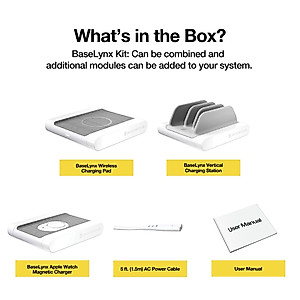 Scosche BLKIT1WT BaseLynx Modular Charging System - Wireless Charging Station with Apple Watch Charger - Qi-Certified Charger - Multi Device Charging Station with USB Ports for Portable Devices, White