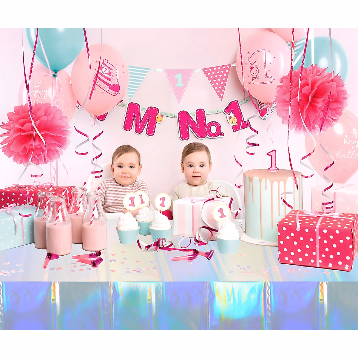 Melsan Iridescence Plastic Table Cloth for Rectangle Tables, 3 Pack Holographic Disposable Tablecloths for Easter Decorations, Unicorn, Mermaid, Bridal Shower Party Decorations, 54×108 in