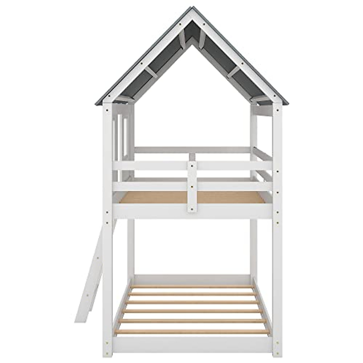 DEYOBED Twin Over Twin House-Shaped Wooden Bunk Bed - Perfect for Kids and Teens, Creative and Space-Efficient Bedroom Solution