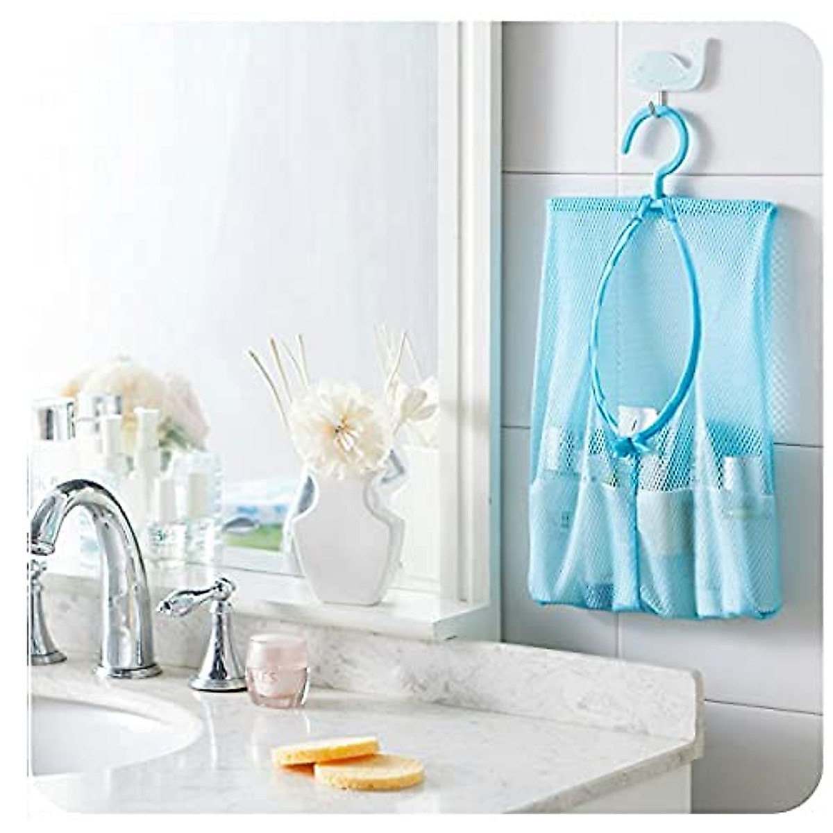 FASANIY Clothespin Bag Hanger Hanging Multipurpose Storage Mesh Colorful Organizer Closet Rack Clothes Clip Collection (Fresh Green (1pc) + Pretty Pink (1pc) + Breezy Blue (1pc))