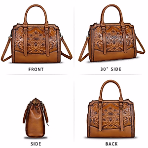 Genuine Leather Satchel for Women Embossed Leather Top Handle Bags Handmade Purse Vintage Crossbody Handbags Hobo Bag (Brown)