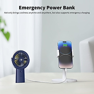 Otlonpe Misting Fan Portable Fan with Mist, 4000 mAh Rechargeable Handheld Fan Battery Operated Water Spray Mister Fan, Small Personal Hand Held Fan Power Bank for Travel Men Women, Dark Blue