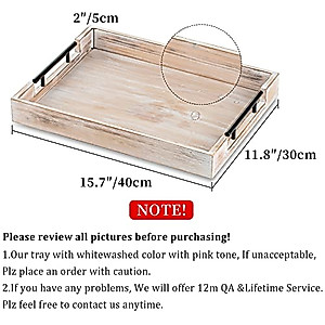 Hanobe Wood Serving Tray Decor - Rustic Decorative Trays for Coffee Table Large Ottoman Food Tea Coffee Trays for Eating Living Room/Dining Room/Coffee Bar Farmhouse (1)