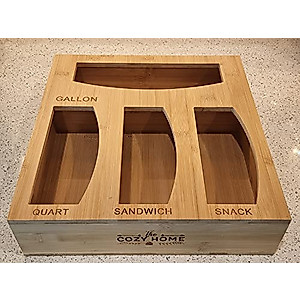 Ziplock Bag Storage Organizer and Sandwich Bag Organizer for Kitchen Drawer - Bamboo Organizer for Sandwich Bags and Ziplock Bag Holder - Plastic Baggie Storage - Zip Lock Bag Organizer