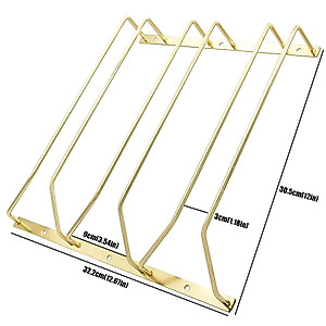 zoohot 30.5cm Wine Glass Rack - Under Cabinet Stemware Wine Glass Holder Glasses Storage Hanger Metal Organizer for Bar Kitchen, Gold Finish (3 Rows, 1 Pack)