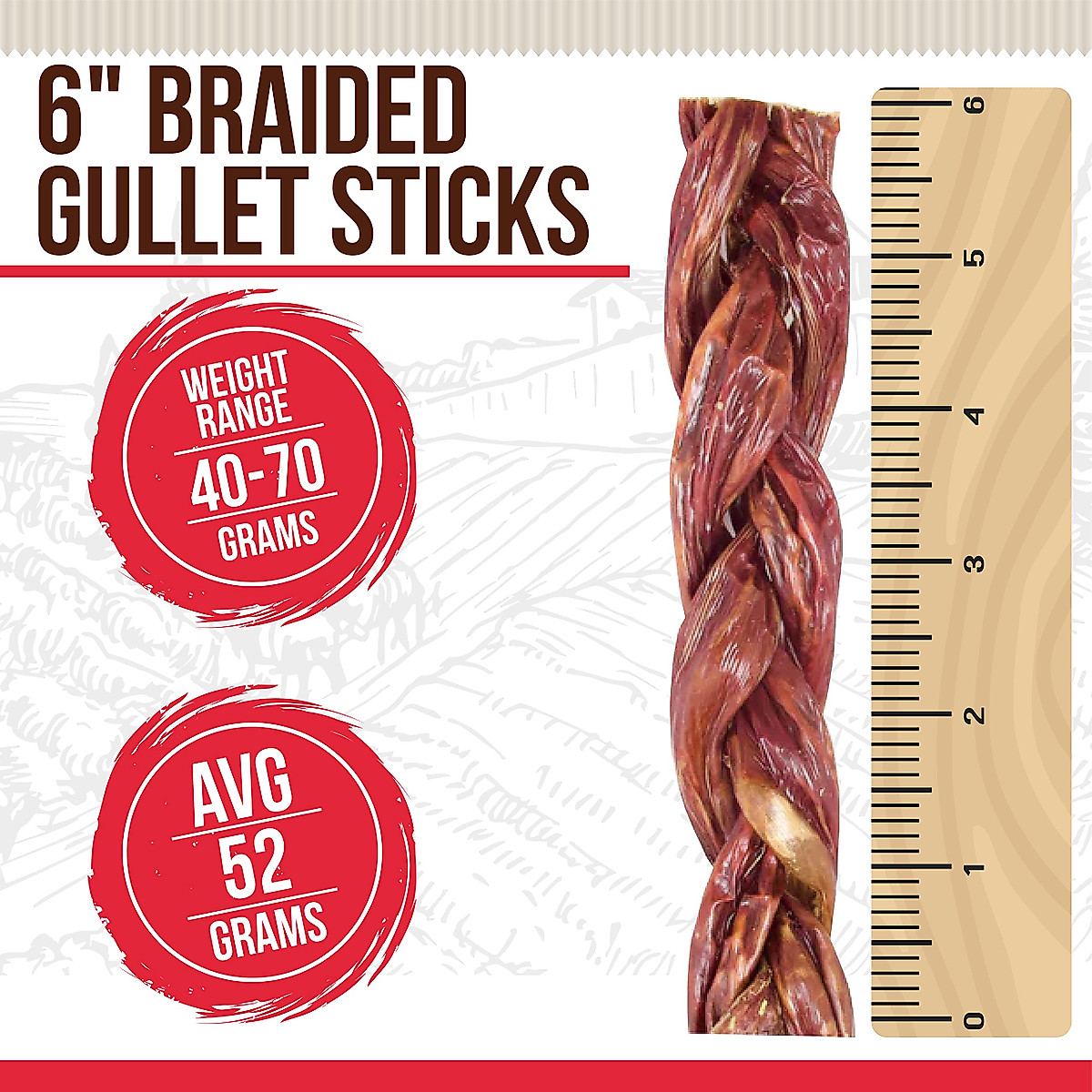 Best Dog Chews Braided Gullet Sticks-100% Natural and Delicious Dog Treats and Protein Rich Chews-Fully Digestible Promotes Joint & Dental Health for All Breed Sizes Dogs and Puppies 6 inch (3 Count)