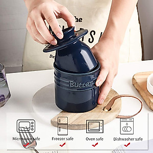 KOOV Porcelain Butter Crock, French Butter Dish, Ceramic Butter Keeper for Counter, Big Capacity, Elegant Blue Collection (Aegean)