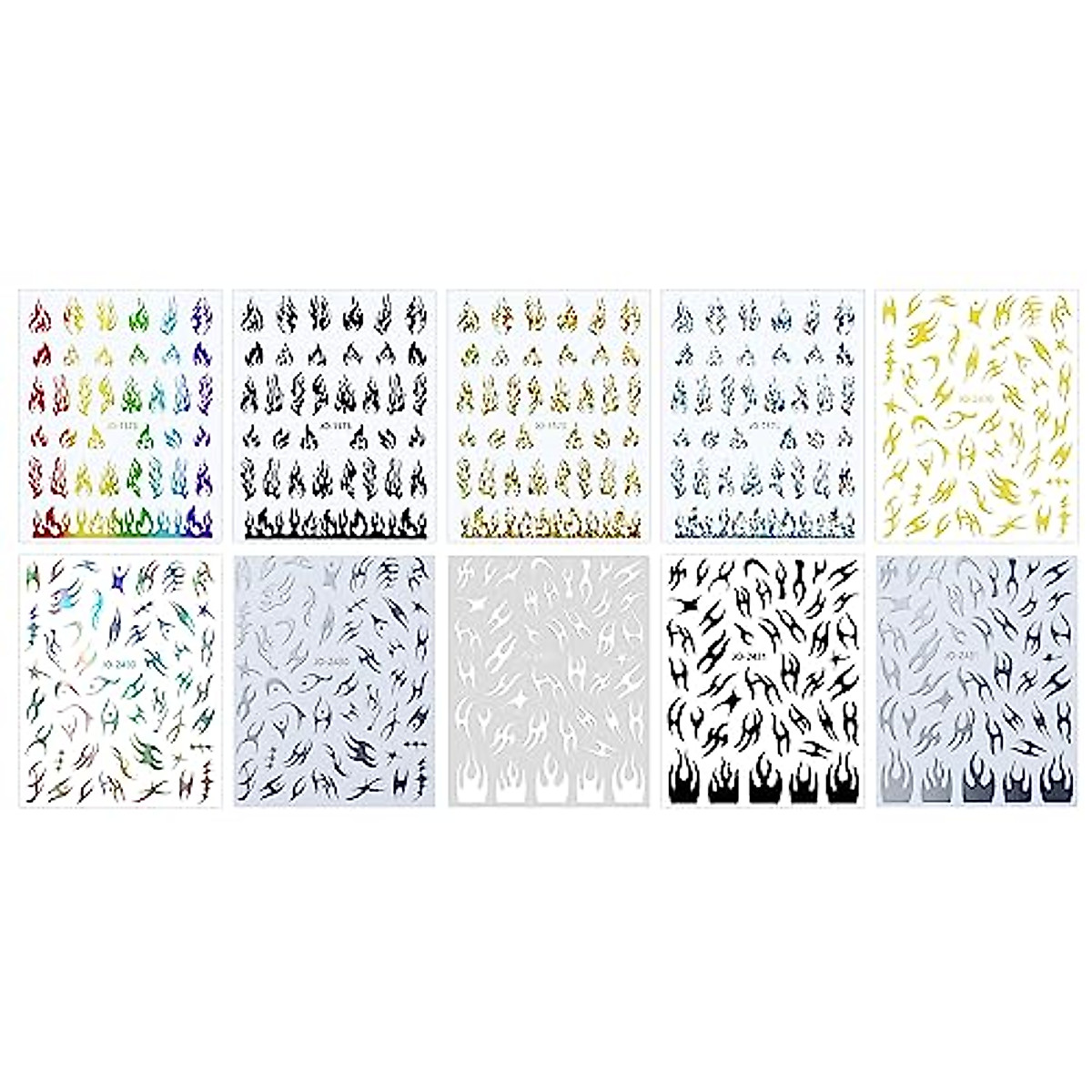 JMEOWIO 10 Sheets Abstract Flame Line Nail Art Stickers Decals Self-Adhesive Pegatinas Uñas Colorful Nail Supplies Nail Art Design Decoration Accessories