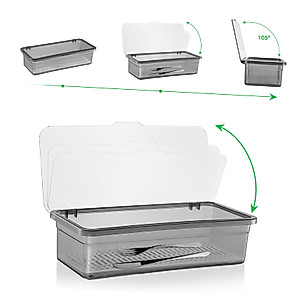 DOITOOL Flatware Tray with Lid and Drainer Kitchen Drawer Organizer, Kitchen Cutlery Tray and Utensil Drawer Organizer with Cover, Countertop Silverware Storage Container, 2.8x10x3.9