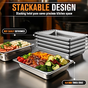 IVONNEY Hotel Pan Steam Table Pans Full Size 2.5 Inch Deep Stainless Steel Pan, Commercial Food Pans for Restaurant, Catering Supplies - Chafing Pans, Catering Pans, Buffet Pans (6 Pack, 1/1 Size)
