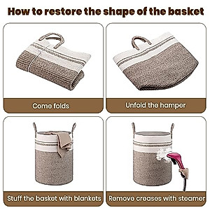 Wekin Rope Laundry Hamper Basket, 58L Tall Nursery Hamper for Blanket Storage, Large Baby Clothes/Toy Storage,Woven Hamper for Bedroom, Living Room