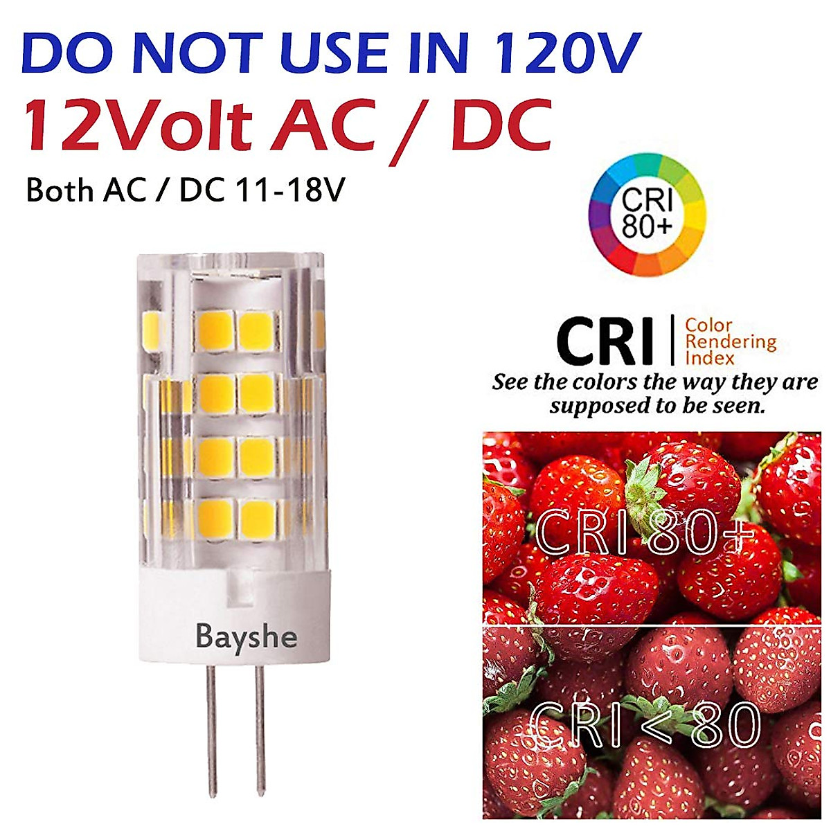 BAYSHE G4 LED Bulb 3.5W 350lm 2700K Warm White (12volt 40watt equivalent) Ceramic AC/DC12V T3 Bi-Pin Base Light for Outdoor Landscape Path Deck Step Paver Lighting,Not dimmable 6-Pack